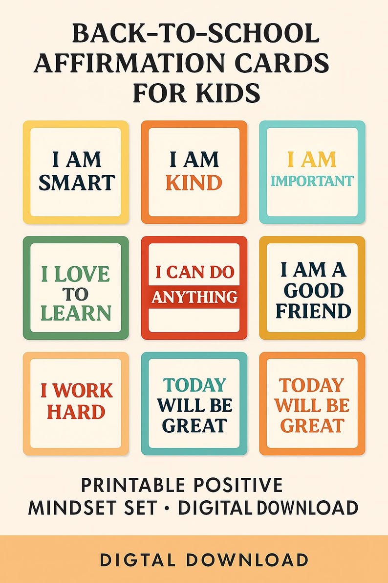 Positive Affirmation Cards for Kids: Back-to-school Printable Set ...