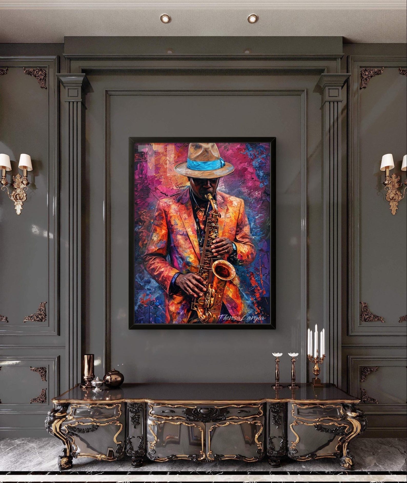 Afrocentric Digital Artwork of Man Playing Saxophone - Etsy