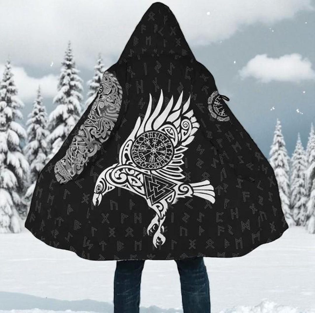 Viking Raven Hooded Cloak All Over Print, Viking 3D Printed Coat ...