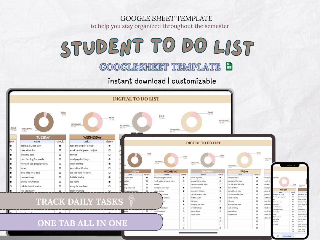 To Do List Googlesheet Template for Students Weekly Daily Task Tracker ...