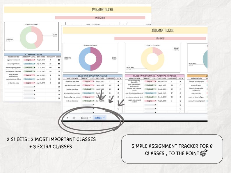 Assignment Spreadsheet Tracker, Pastel College Planner, Google Sheet ...