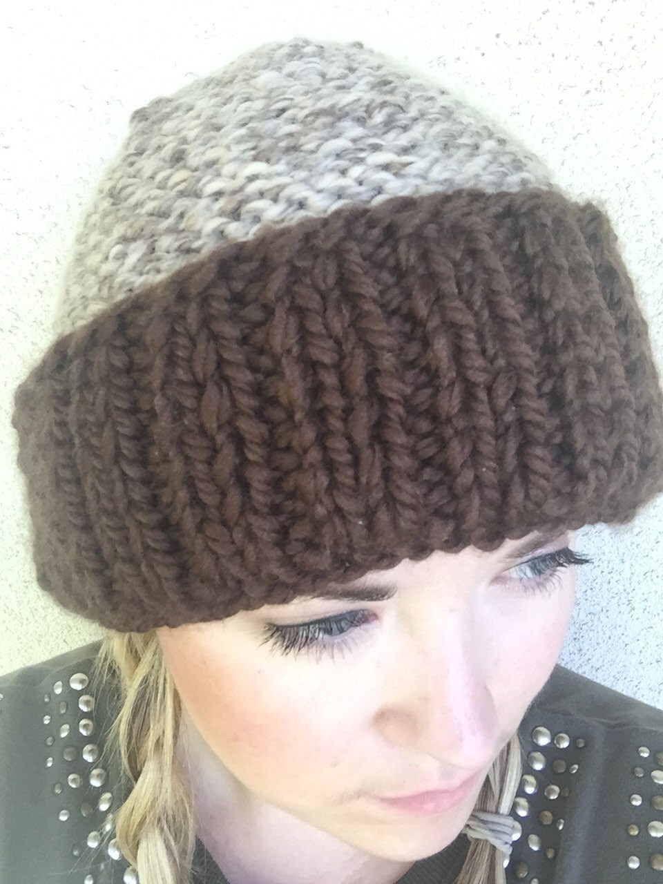 Wide Brim Knit Cap Chunky Knit Brown Textured Wool Blend - Etsy