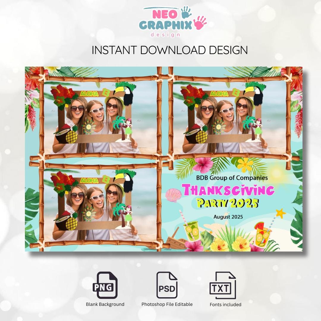 Hawaii Aloha Photo Booth Template: Tropical Luau, Beach Party (4x6 PSD ...