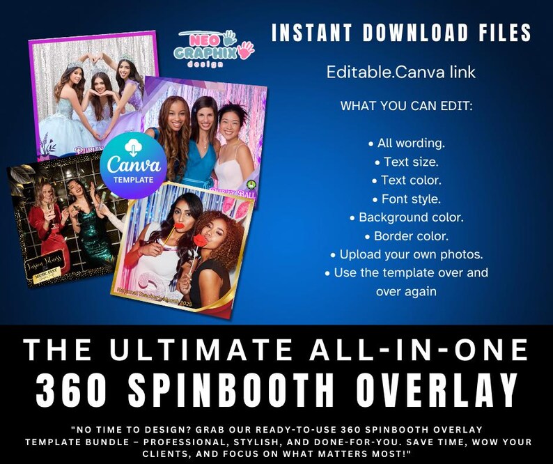 Editable 360 Photo Booth Overlay Templates: Canva Designs (digital ...