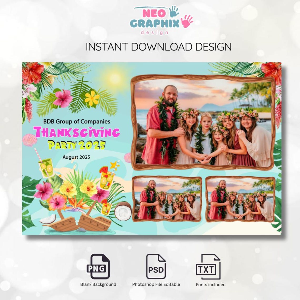 Hawaii Aloha Photo Booth Template: Tropical Luau, Beach Party (4x6 PSD ...