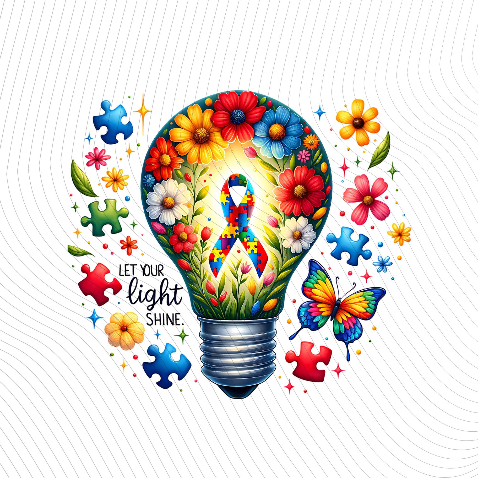 Let Your Light Shine Autism Awareness PNG Bundle | Light Bulb Puzzle ...