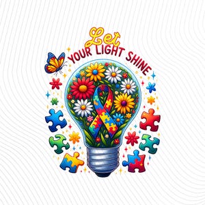 Let Your Light Shine Autism Awareness PNG Bundle | Light Bulb Puzzle ...