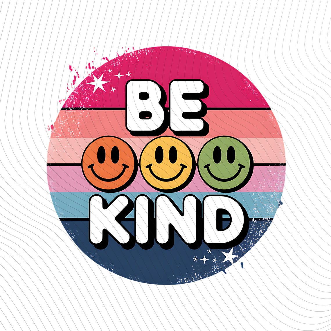 Be Kind Retro Happy Face PNG Bundle | Vintage Rainbow Kindness Clipart ...