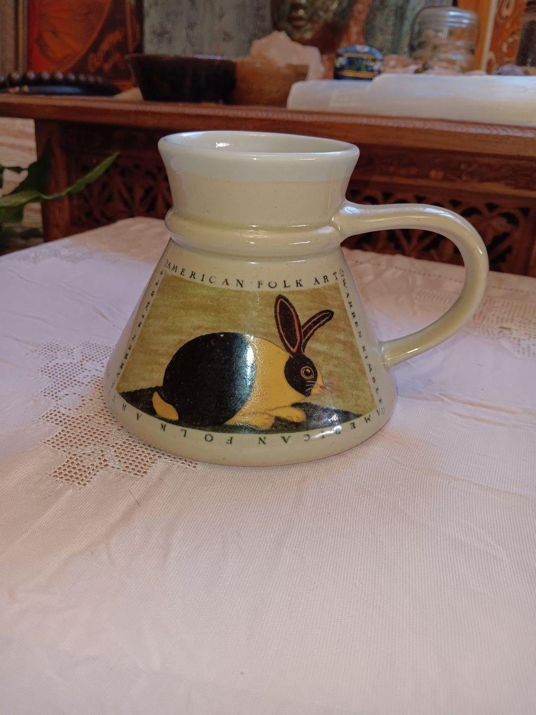 Vintage No-spill Wide Bottom Folk Art Rabbit Mug Warren Kimble - Etsy