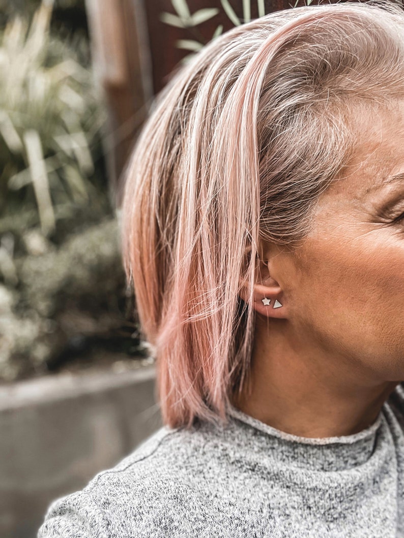 Tiny Star & Triangle Stud Sterling Silver Earrings | Etsy