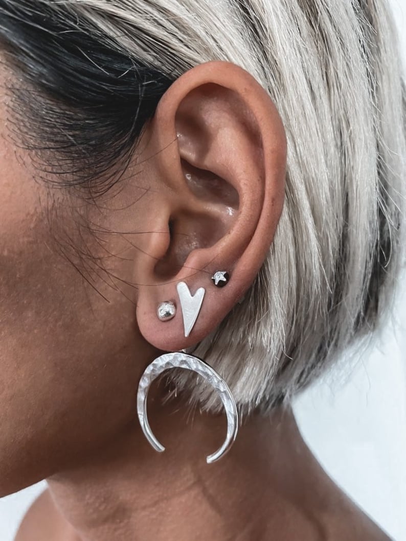 Crescent Moon Ear Jacket Silver Earrings | Etsy