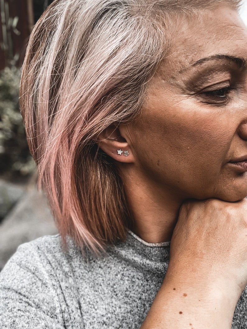 Tiny Star & Triangle Stud Sterling Silver Earrings | Etsy