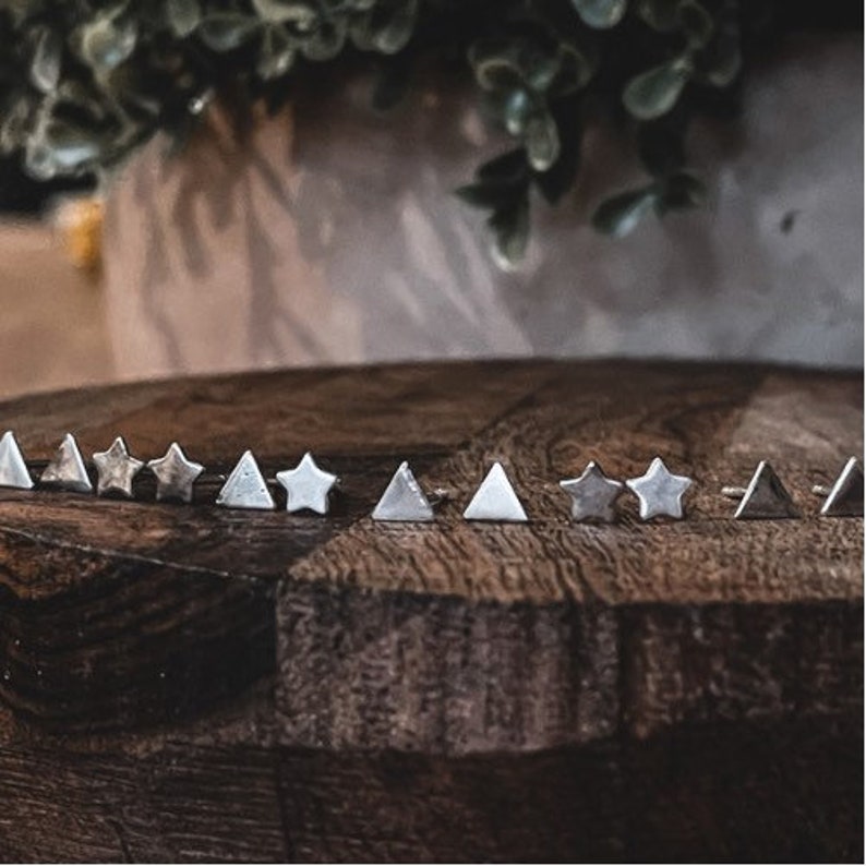 Tiny Star & Triangle Stud Sterling Silver Earrings | Etsy