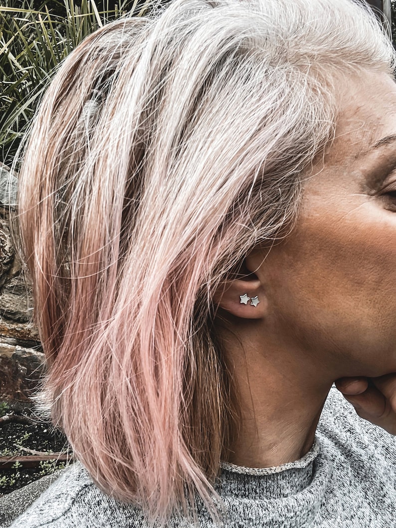 Tiny Star & Triangle Stud Sterling Silver Earrings | Etsy