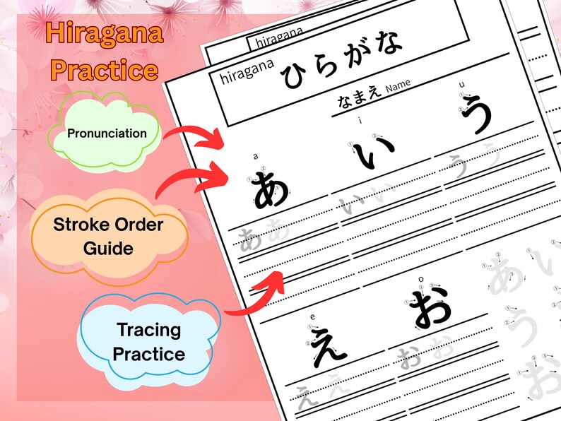 Japanese Printable Hiragana Practice Set, Japanese Beginners Classes ...