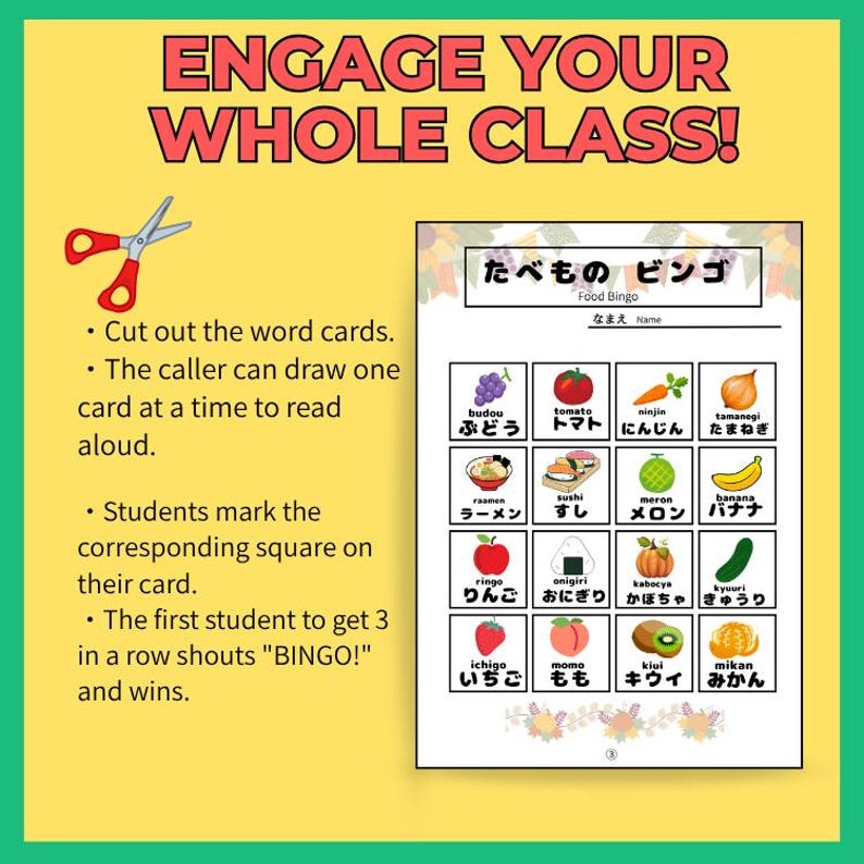 Japanese Food BINGO Game | Fun Printable Vocabulary Activity for Kids ...