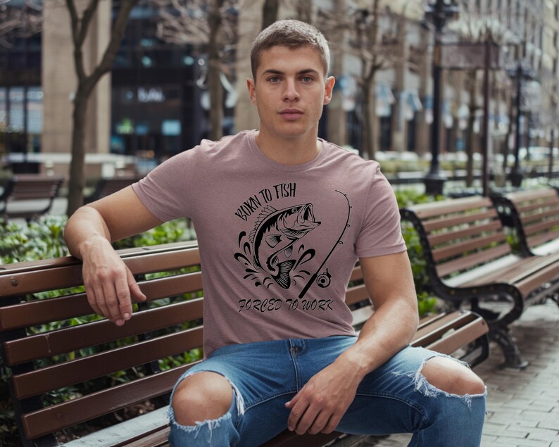Funny Fishing Shirt, Angler Gift, Born to Fish Forced Work, Bass Rod ...