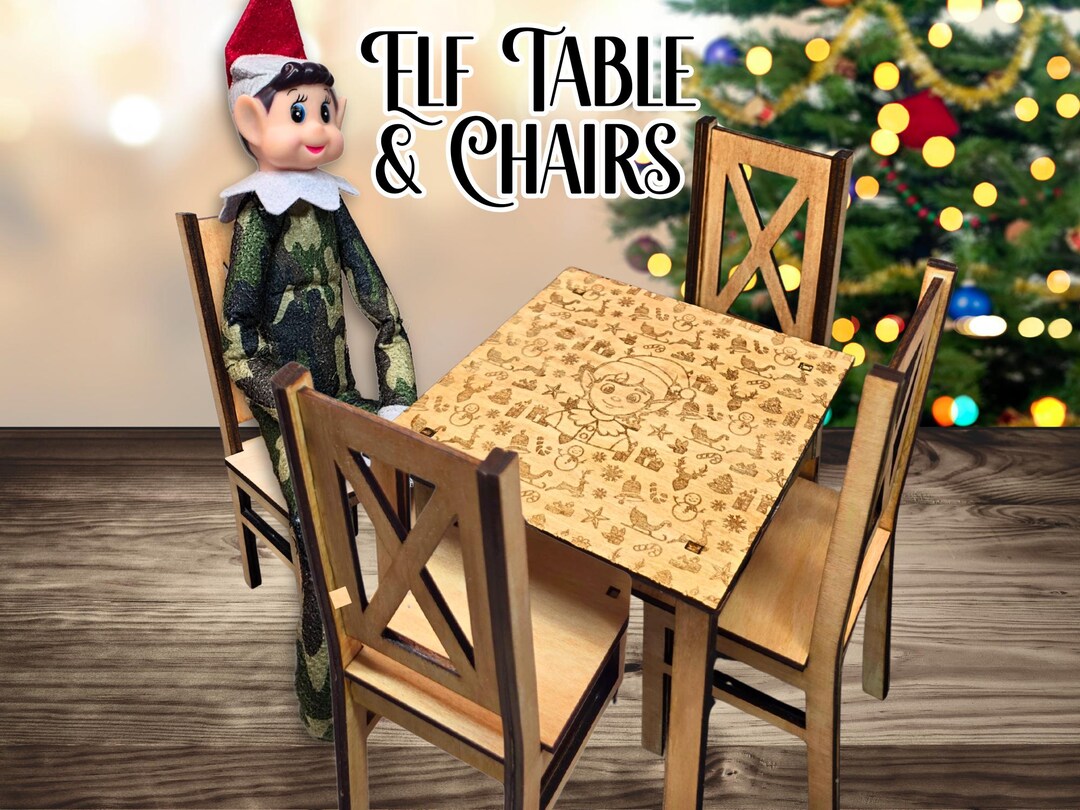 Christmas Elf Table & Chairs – Engraved Wooden Farmhouse Furniture for ...