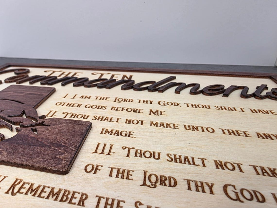The 10 Commandments Wood Plaque, Jesus Cross Engraved Home Decor, Red ...
