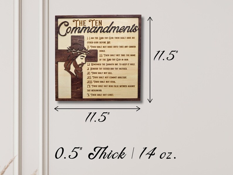 The 10 Commandments Wood Plaque, Jesus Cross Engraved Home Decor, Red ...