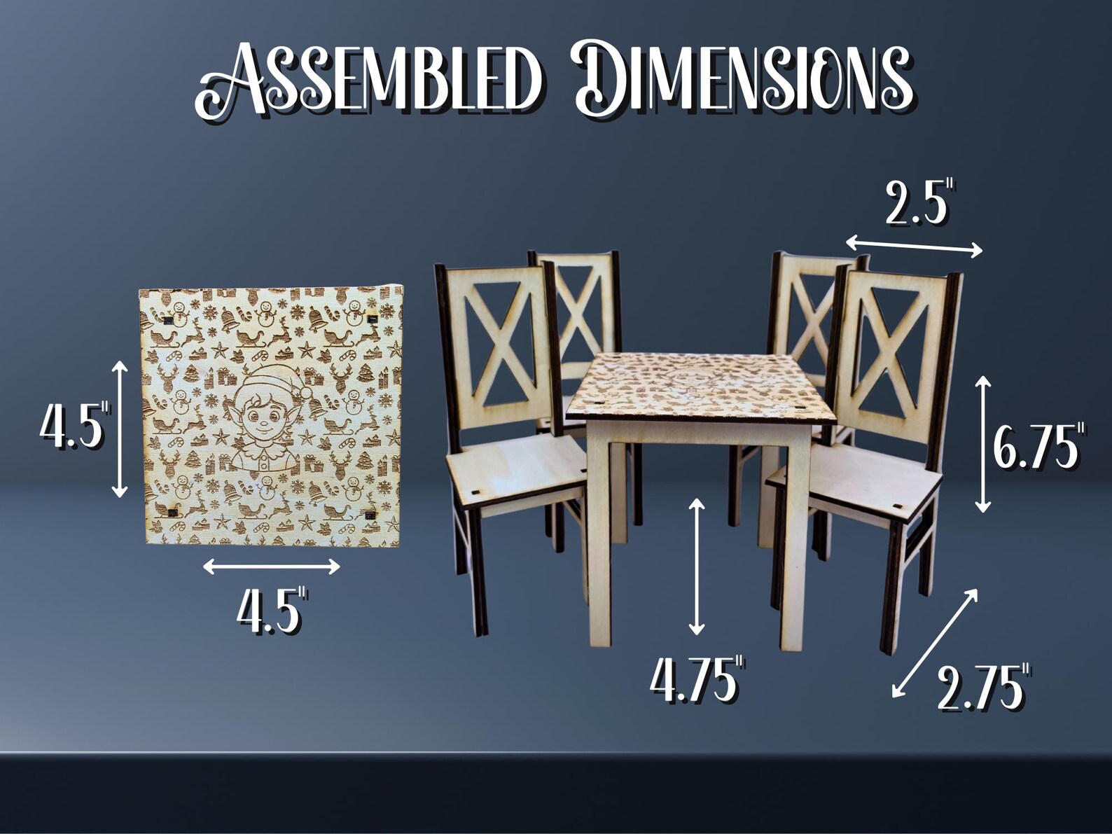 Christmas Elf Table & Chairs – Engraved Wooden Farmhouse Furniture for ...