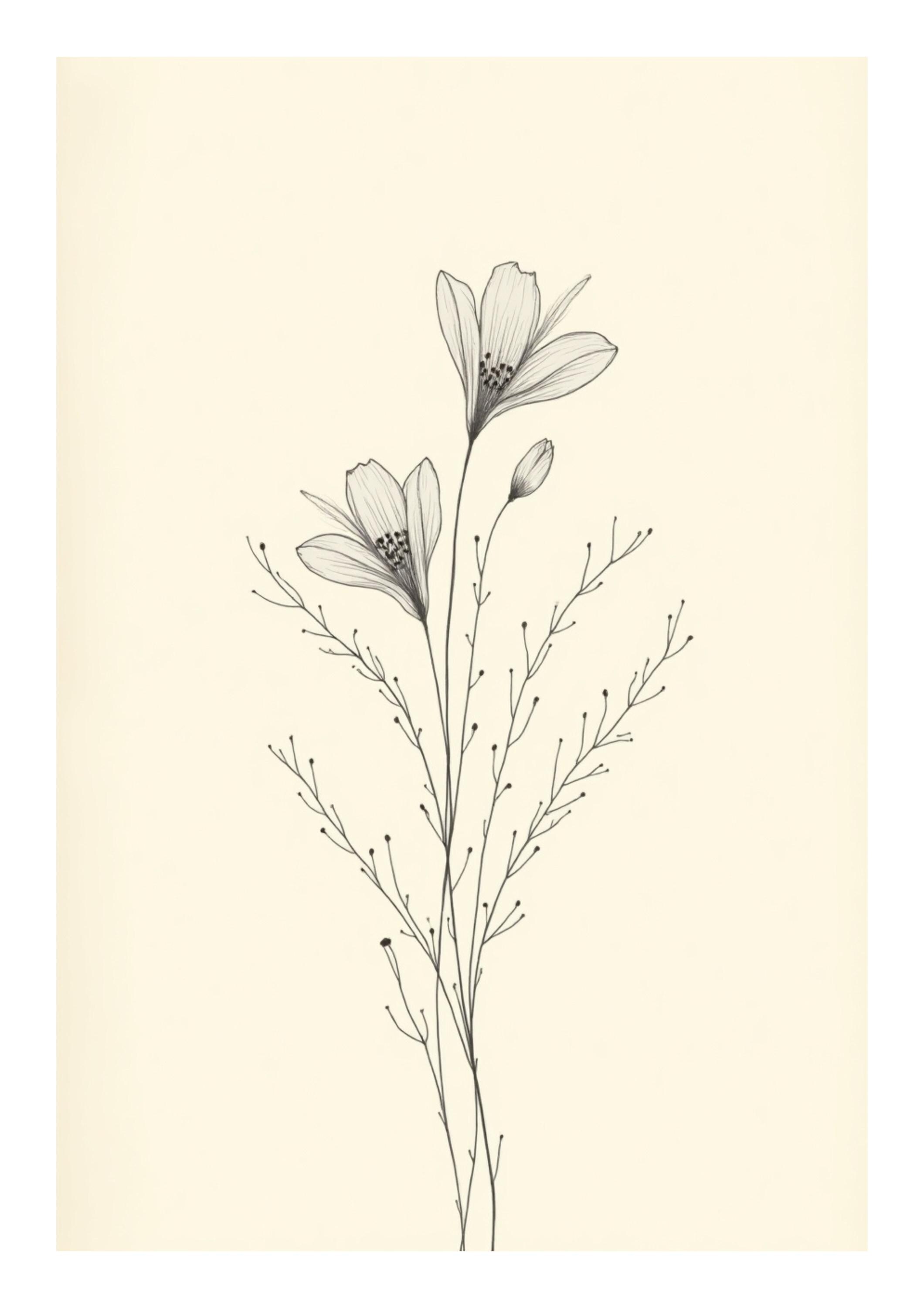 Botanical Line Drawing on Texture - Etsy