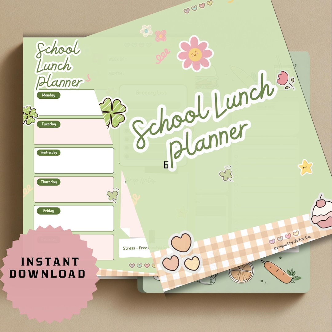 School Lunch Planner + Grocery List | Kids Meal Prep Organizer ...