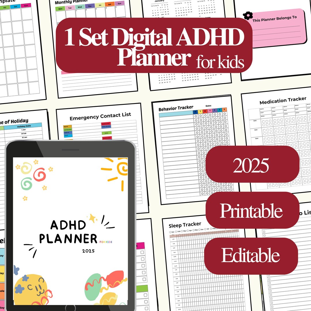 2025 ADHD Planner for Kids – Fun & Colorful Printable Planner Daily ...