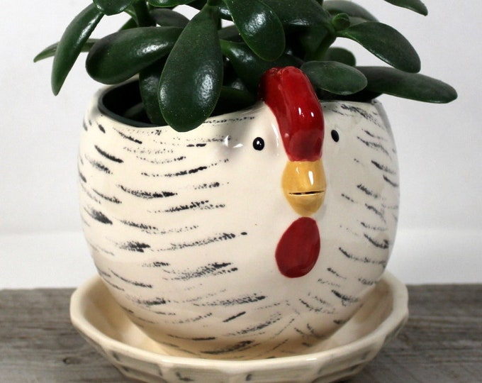 Chicken Planter 5'' X 4 1/4'' Drain Hole Overflow Saucer Pottery ...