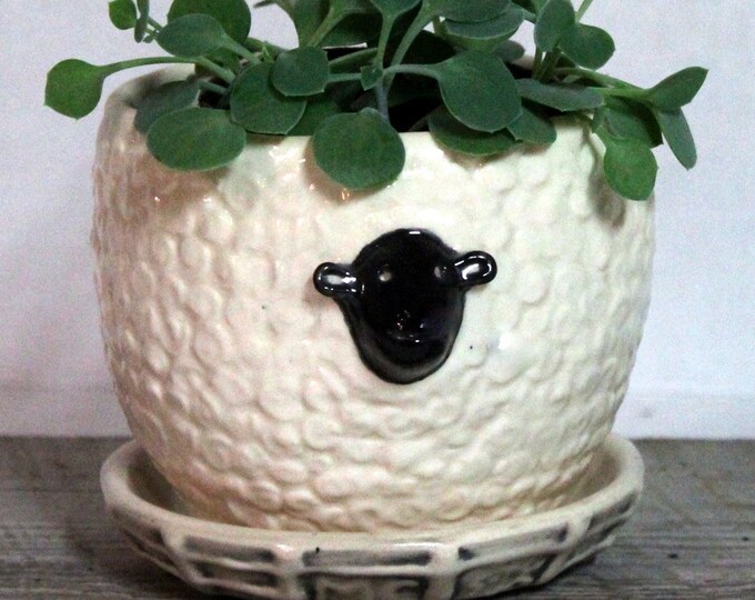 Small Sheep Planter 3 1/2'' X 3'' Drainage Hole and Saucer Sheep Lover ...