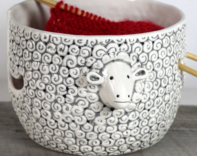 Large Sheep Yarn Bowl Pottery Ceramic Knitter Gift 7''x 5'' Ready to ...