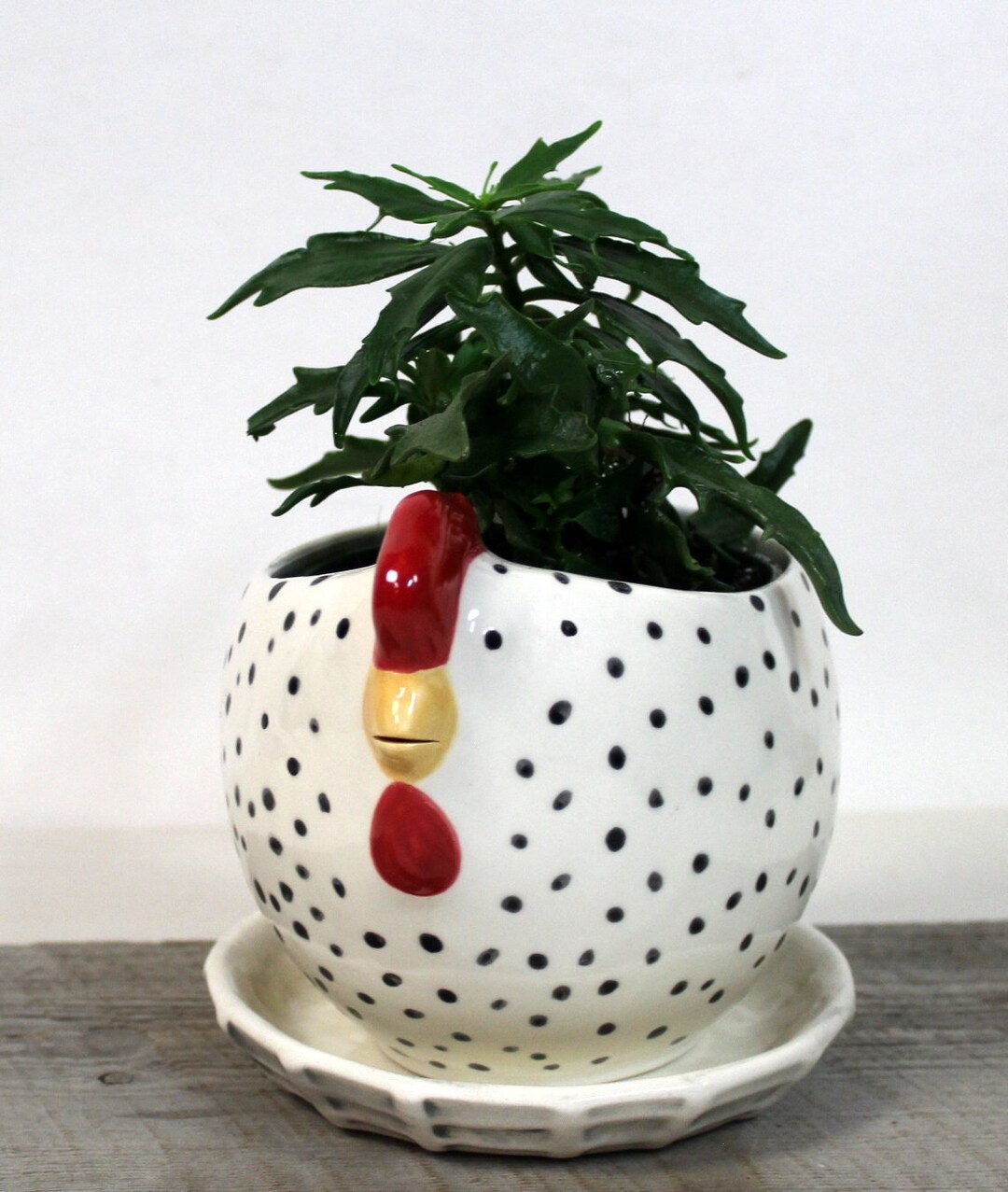 Chicken Planter 5'' X 4 1/4'' Drainage Hole Saucer Ceramic Pottery ...