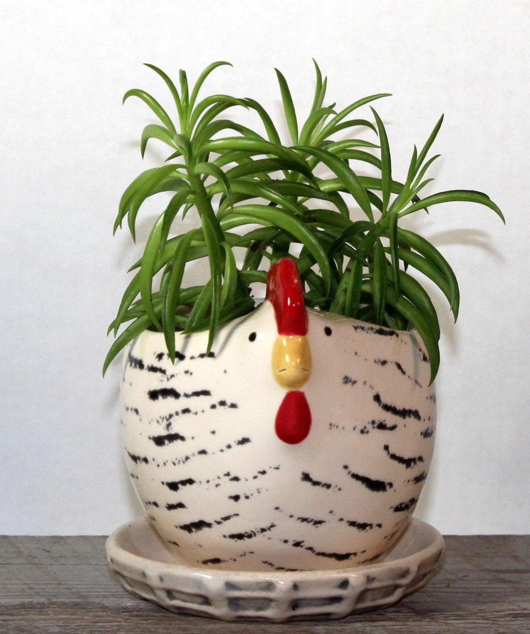 Small Hen Planter 3 1/2'' X 3 '' Drainage Hole and Saucer Ceramic ...