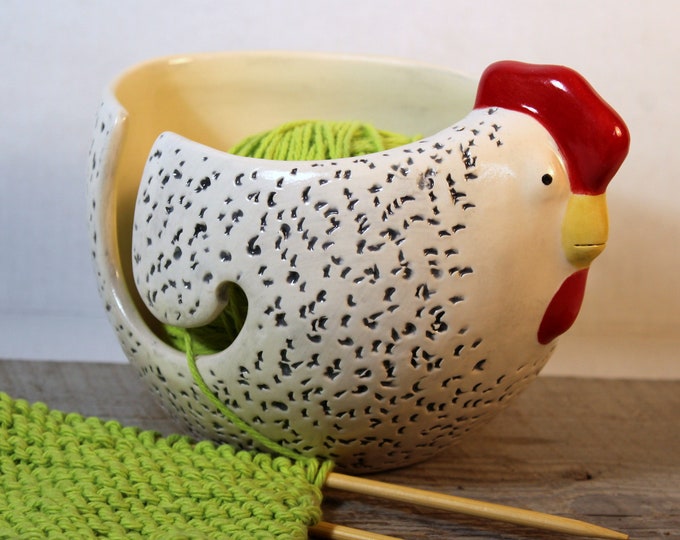 Hen Yarn Bowl 5'' X 3 1/2'' Ceramic Pottery Gift Knitter Lover Ready to ...