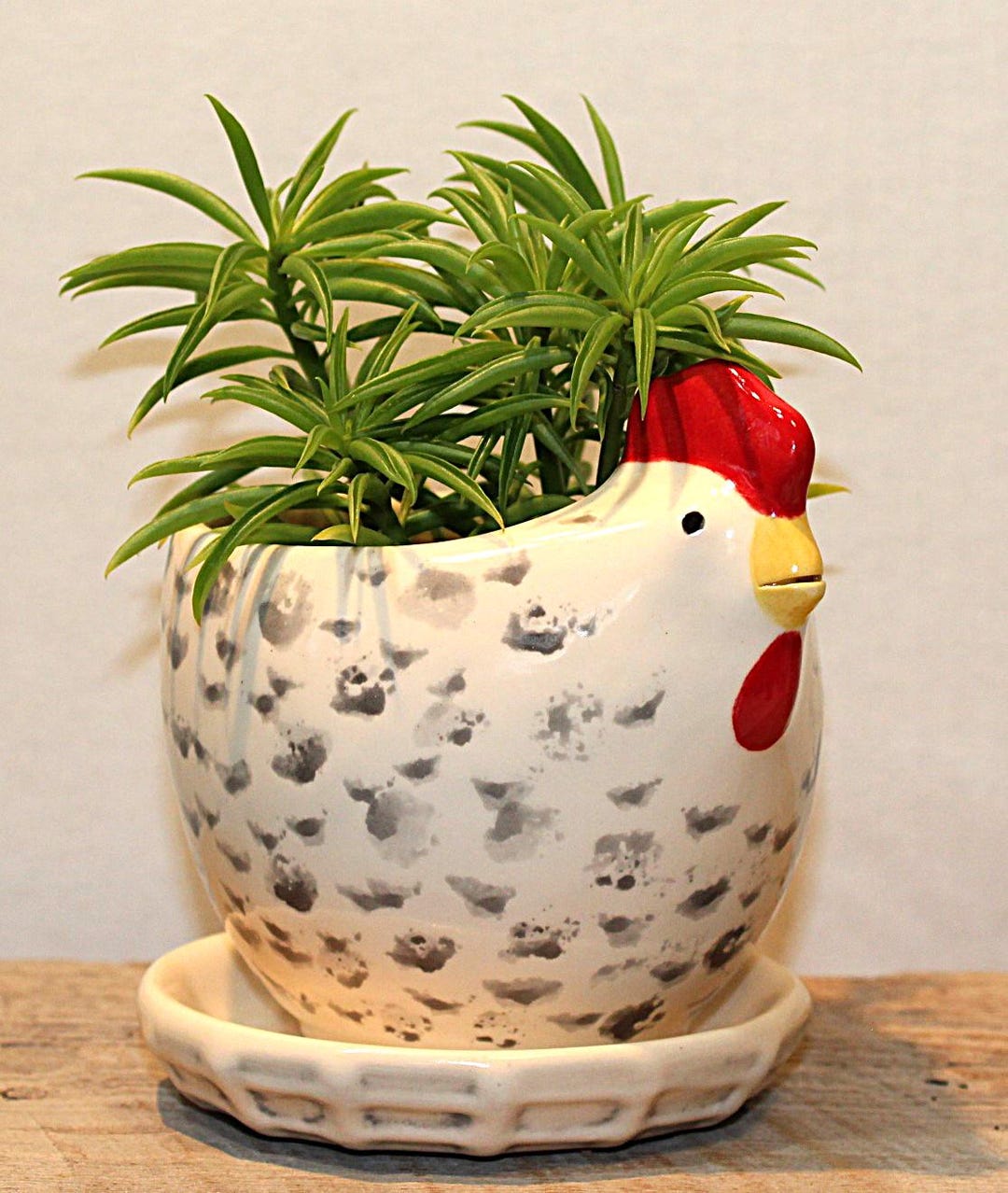 Small Hen Planter 3 1/2'' X 3 '' Drainage Hole and Saucer Ceramic ...