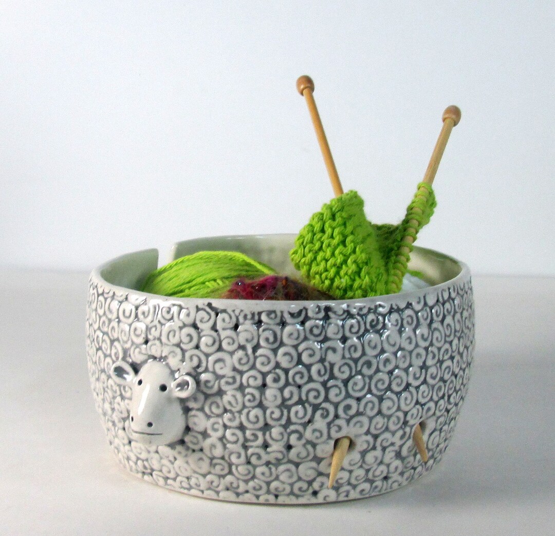 Large Sheep Yarn Bowl Pottery Ceramic Knitter Gift 7 1/2''x 3 1/2 ...