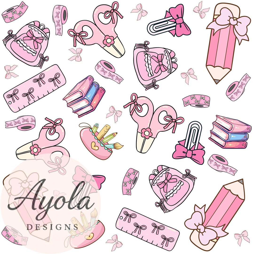 Back to School Seamless Pattern: Pink School Supplies Clipart (digital ...
