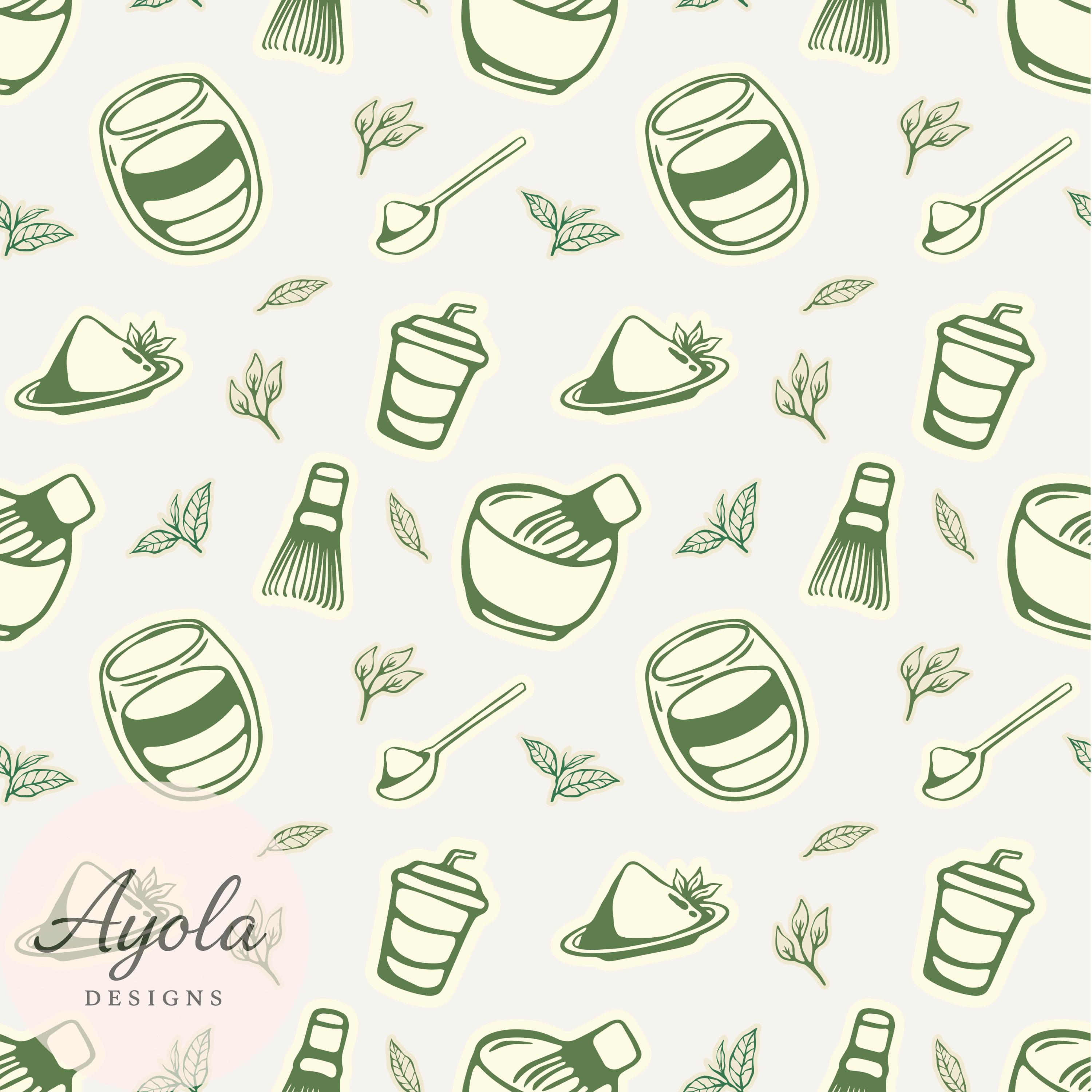 Matcha Green Tea Seamless Pattern: Japanese Tea Digital Paper ...