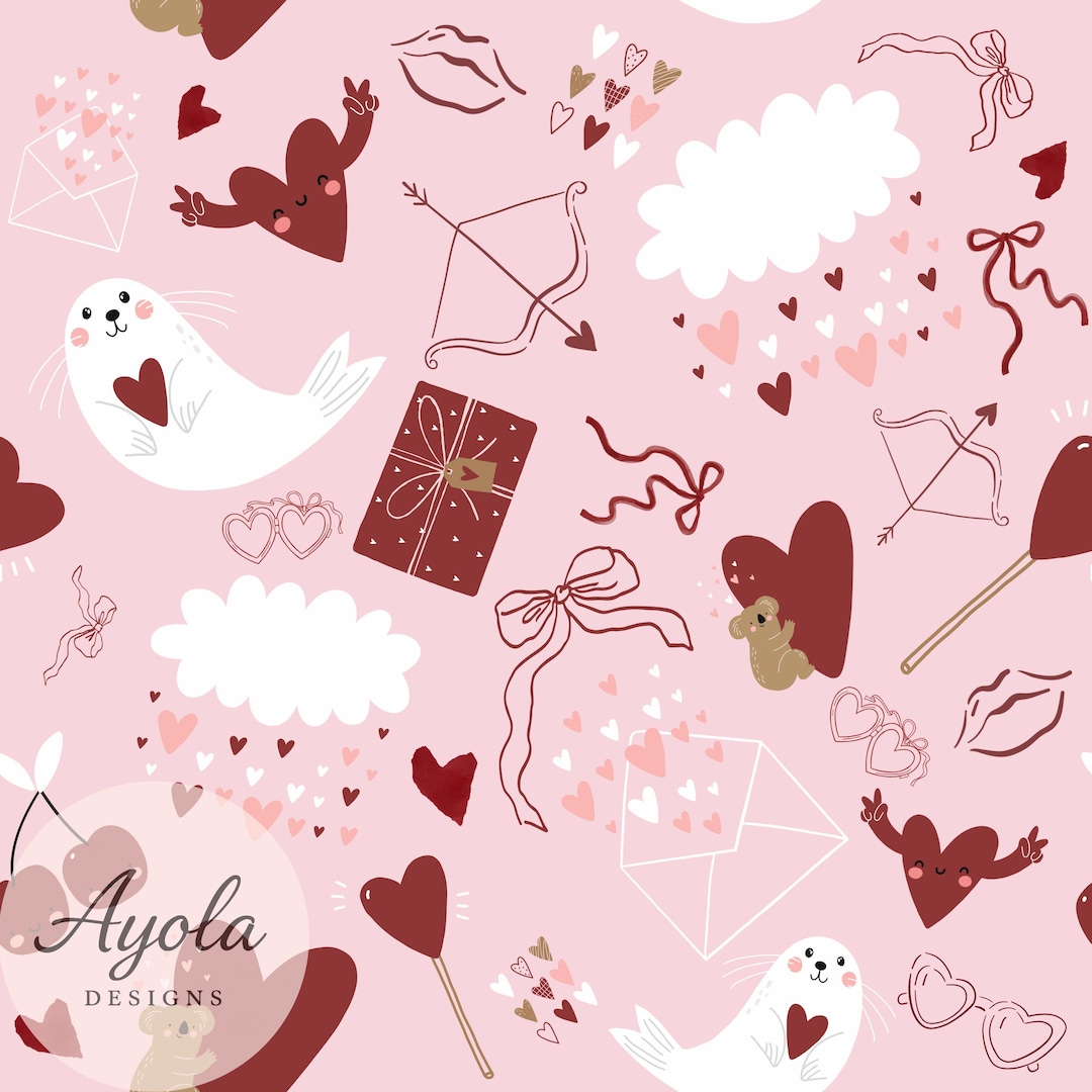 Valentine Seamless Pattern Pink Hearts Love Digital Paper Romantic ...
