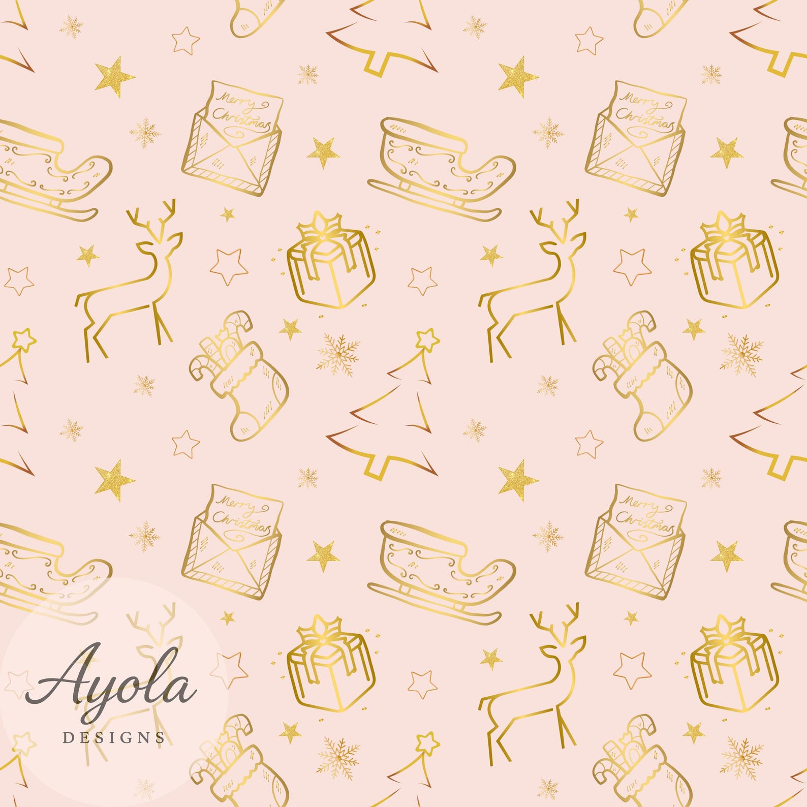 Gold Christmas Seamless Pattern: Elegant Holiday Digital Paper (PNG ...