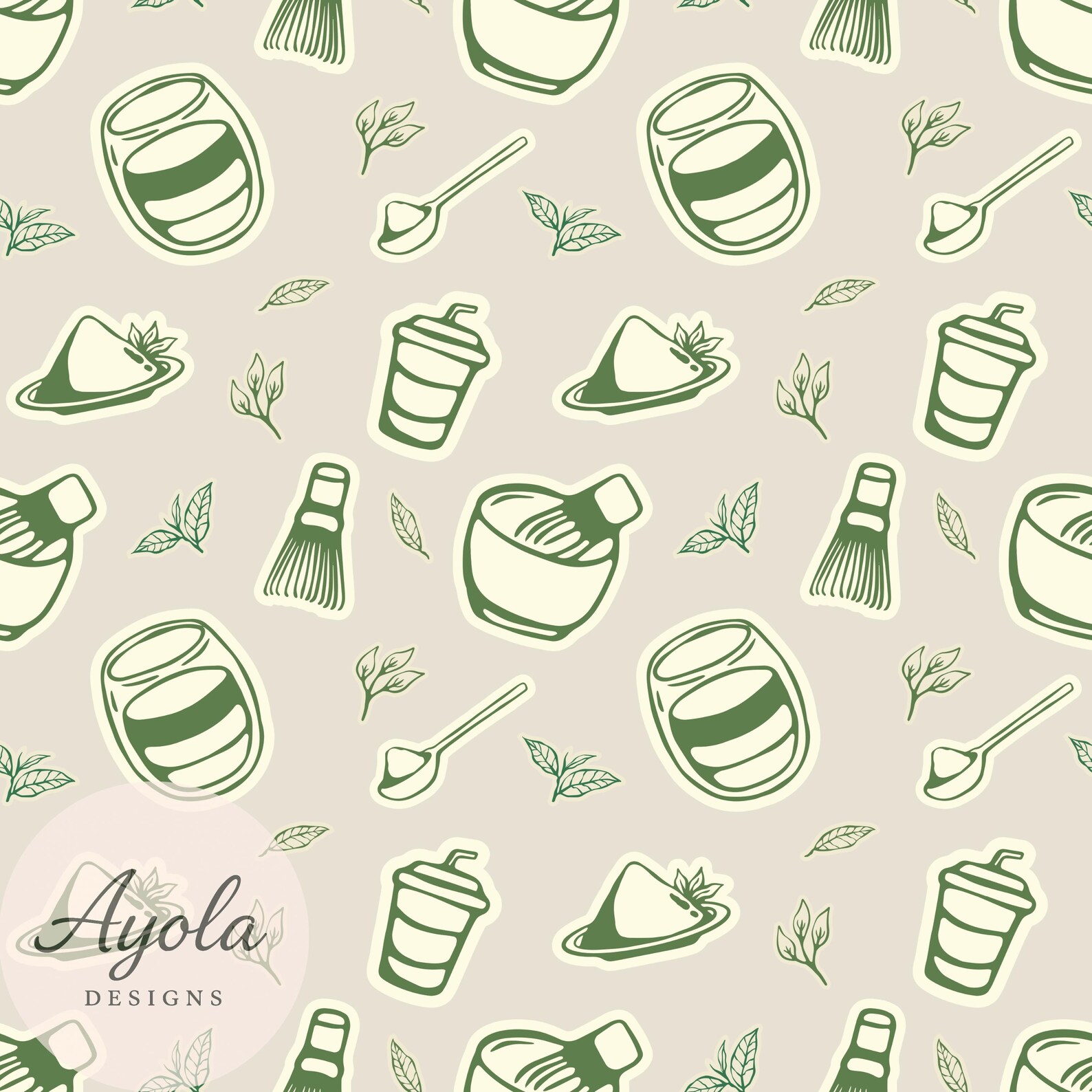 Matcha Green Tea Seamless Pattern: Japanese Tea Digital Paper ...
