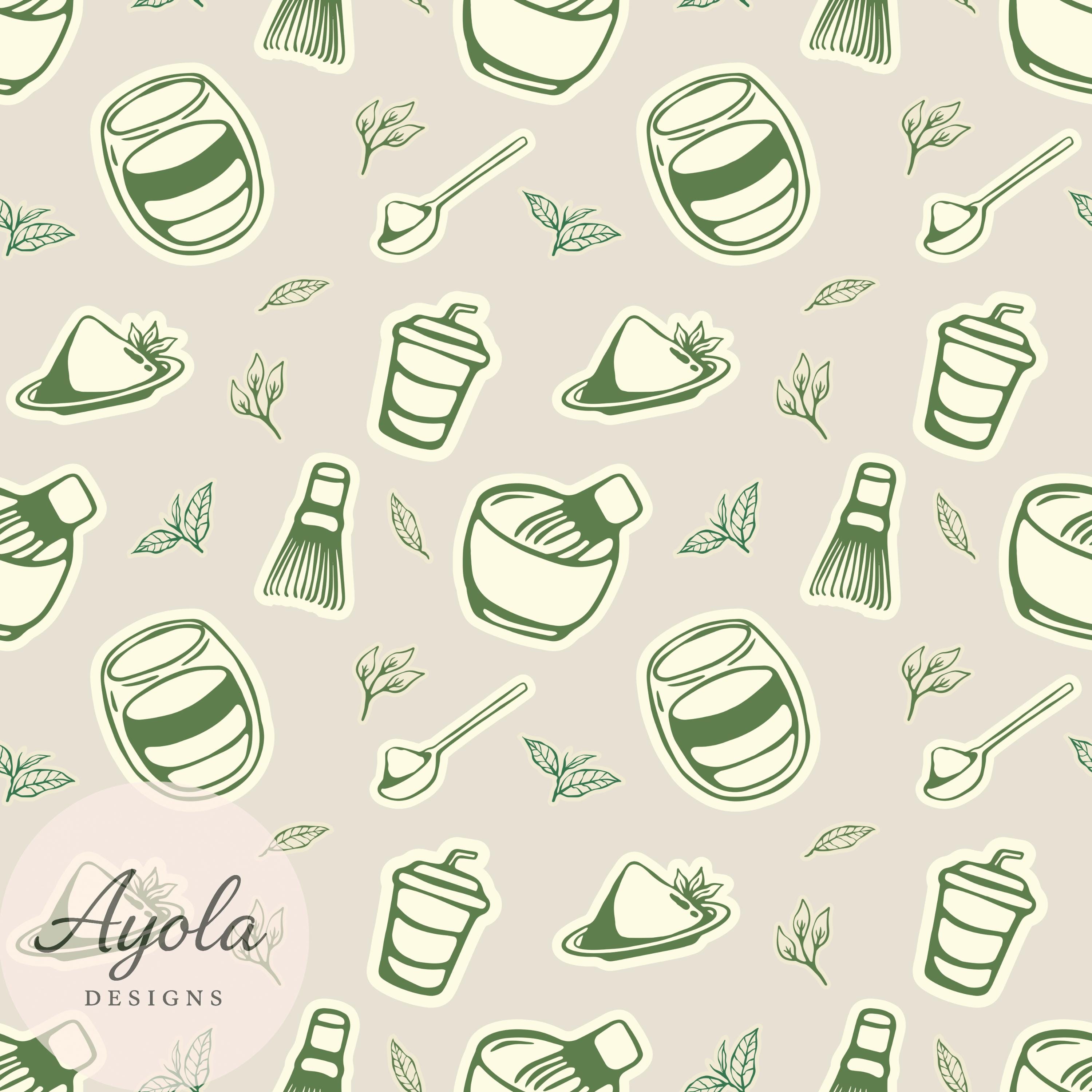 Matcha Green Tea Seamless Pattern: Japanese Tea Digital Paper ...