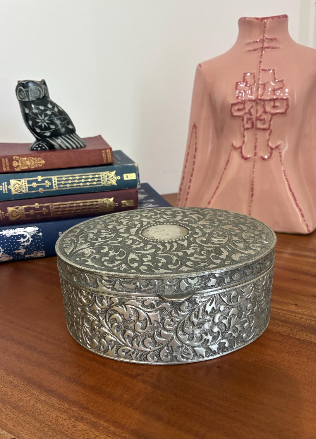 Heavy Pewter Embossed Round Jewellery Box - Etsy Australia