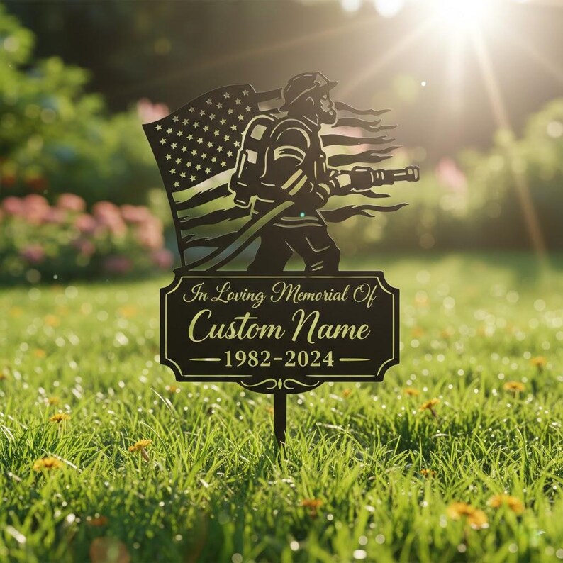 Personalized Firefighter Memorial Sign, Custom Tribute Garden Stake, in ...