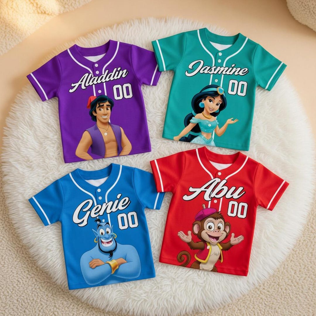 Personalized Disney Aladdin Kids Baseball Jersey, Aladdin Jasmine Genie ...