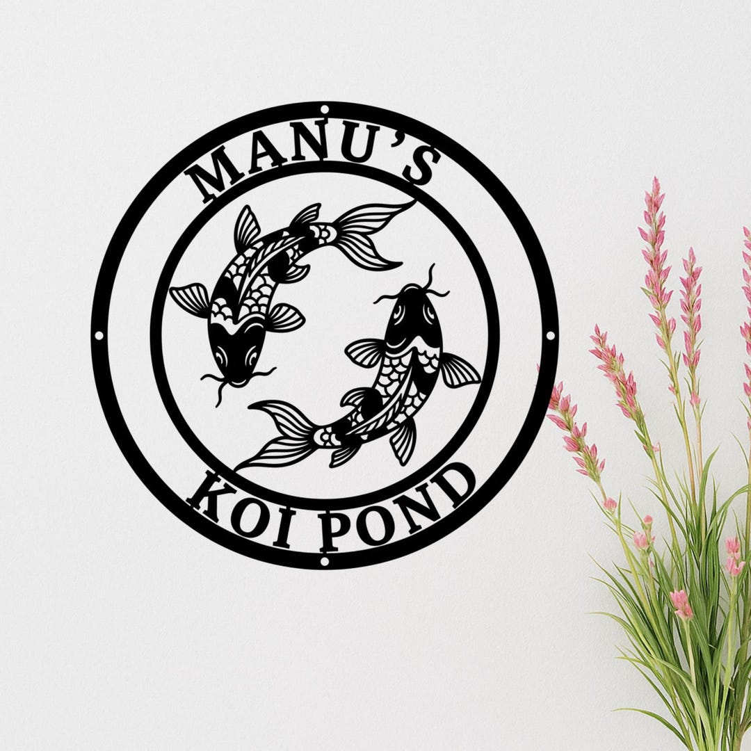 Personalized Koi Pond Metal Sign, Custom Name Garden Wall Decor ...