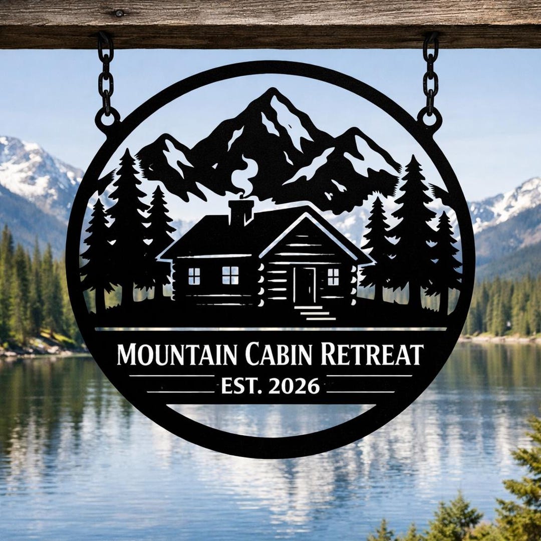 Custom Cabin Metal Sign, Personalized Mountain Cabin Wall Art, Rustic ...