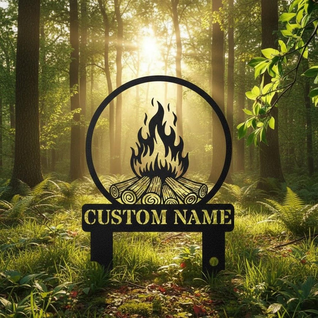 Custom Metal Campfire Garden Sign, Personalized Yard Stake With Name ...