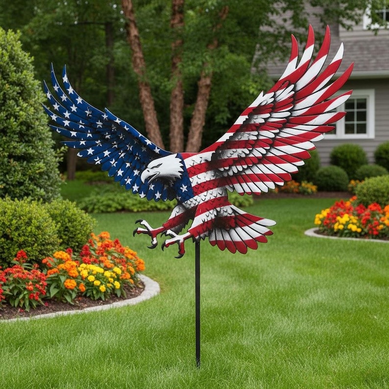 Patriotic Eagle Garden Stake, American Flag Eagle Yard Decor, Bald ...