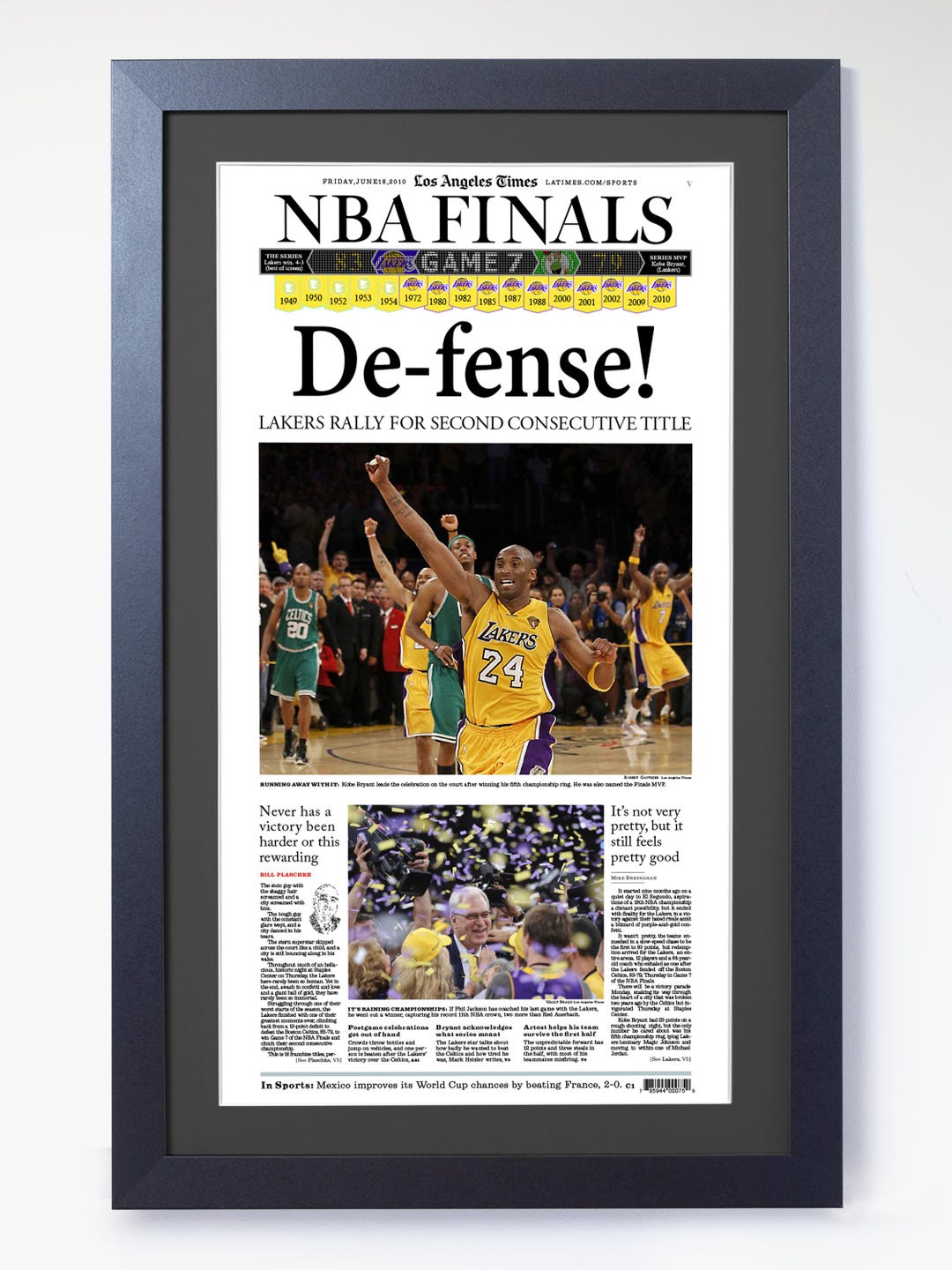 2010 Los Angeles Lakers – “de-fence!” - NBA Champions Framed Newspaper ...